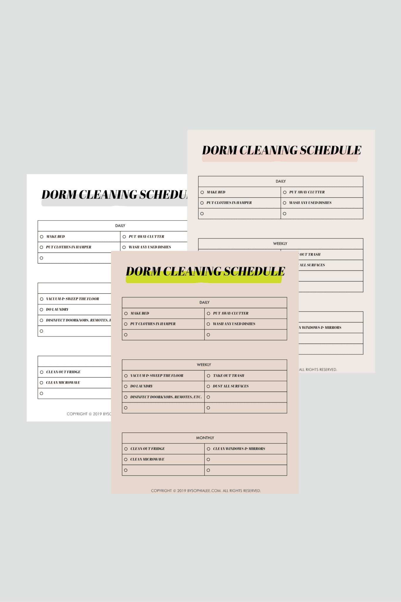 The Best Dorm Cleaning Schedule (FREE PRINTABLE) - By Sophia Lee