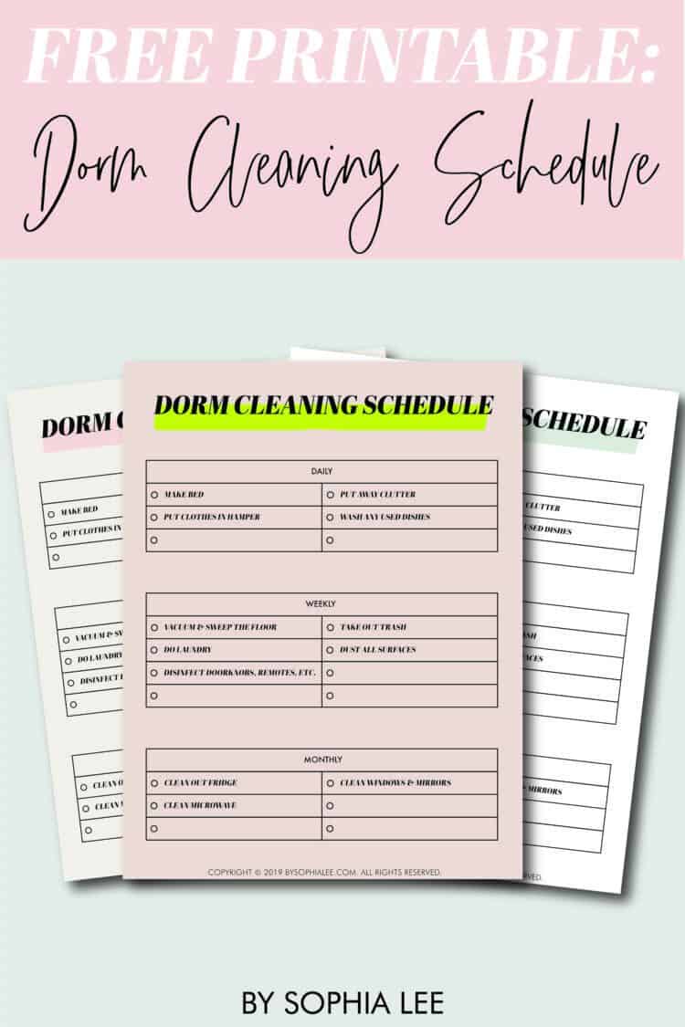 The Best Dorm Cleaning Schedule (FREE PRINTABLE) - By Sophia Lee