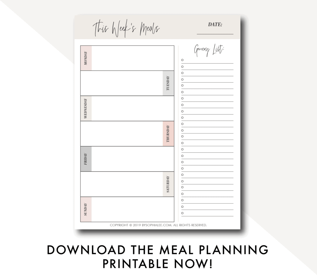 MEAL PLANNING PRINTABLE - By Sophia Lee